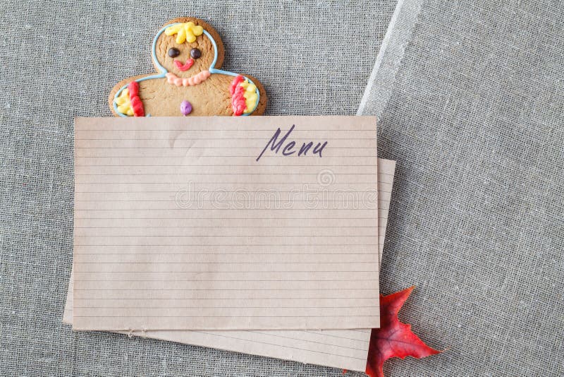 Kid Menu Decoration with Gingerbread Man Stock Photo - Image of paper ...