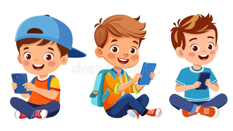 Vector Illustration of a Child Using Mobile Phone - AI Generated Stock ...