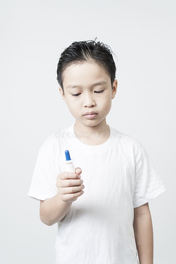 Kid nasal spray stock photo. Image of inhale, child, clean - 49899080