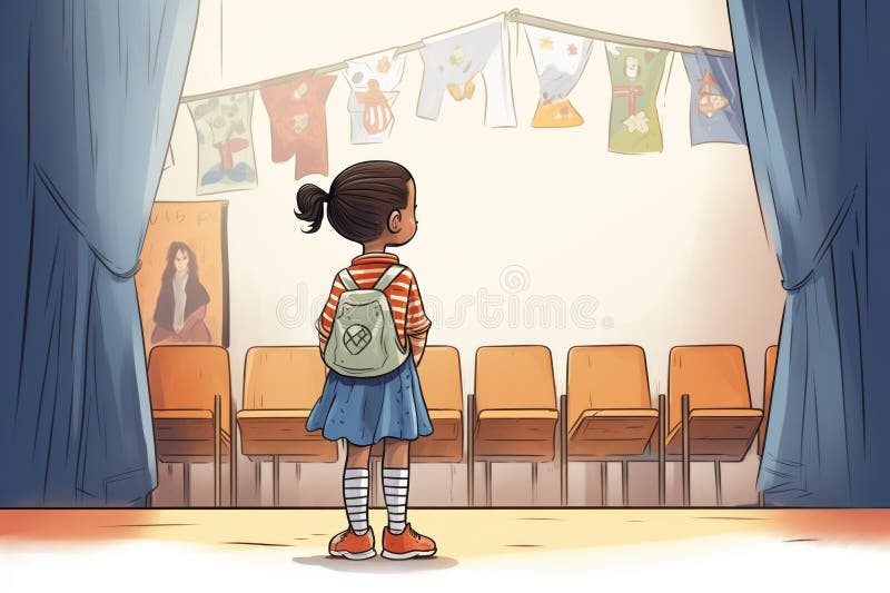 Kid Patiently Waiting in the Wings for Her Cue Stock Illustration ...