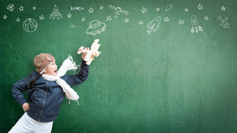 Kid in Pilot Costume and Imagination Dream in Learning Inspiration ...