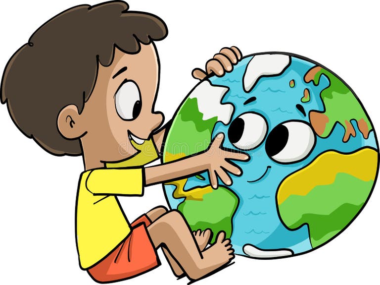 Kid and Planet Earth are Talking Stock Illustration - Illustration of ...