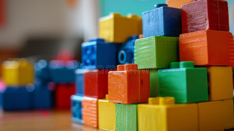 Kid Plastic Building Blocks on Ground Stock Illustration - Illustration ...