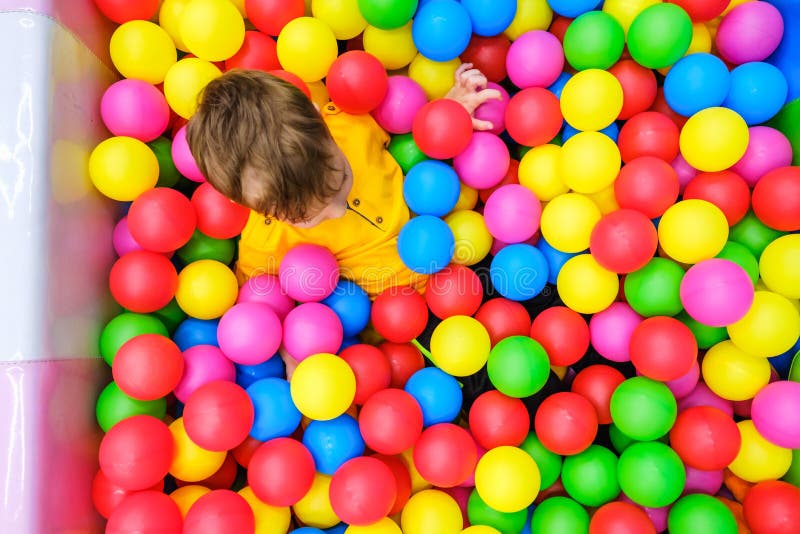 Kid Play Ball Pool Fun. Joy Little Stock Photo - Image of green ...