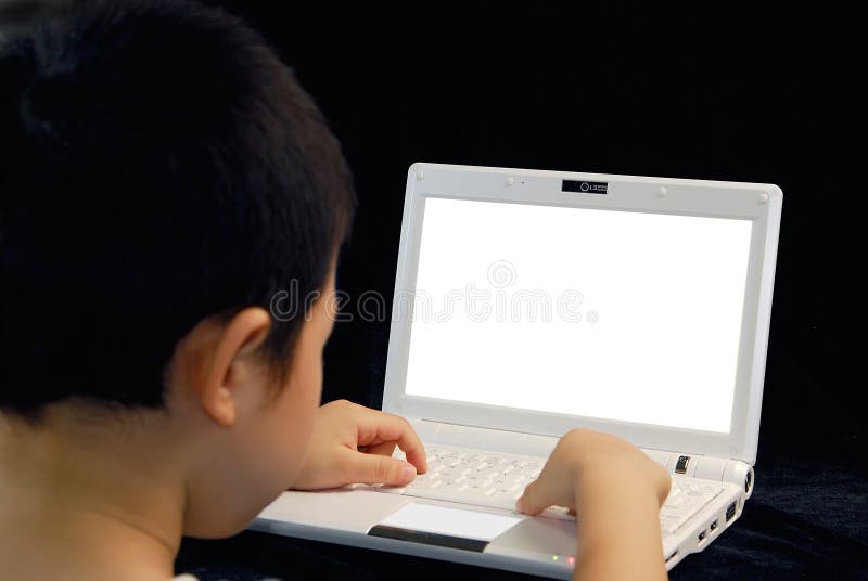 Happy Baby and a Laptop Computer Isolated Stock Photo - Image of joyful ...