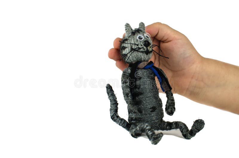Kid Play with Hand Made Cat. Isolated Stock Photo - Image of animal ...