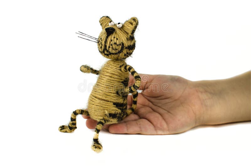 Kid Play with Hand Made Cat. Isolated Stock Photo - Image of happy ...