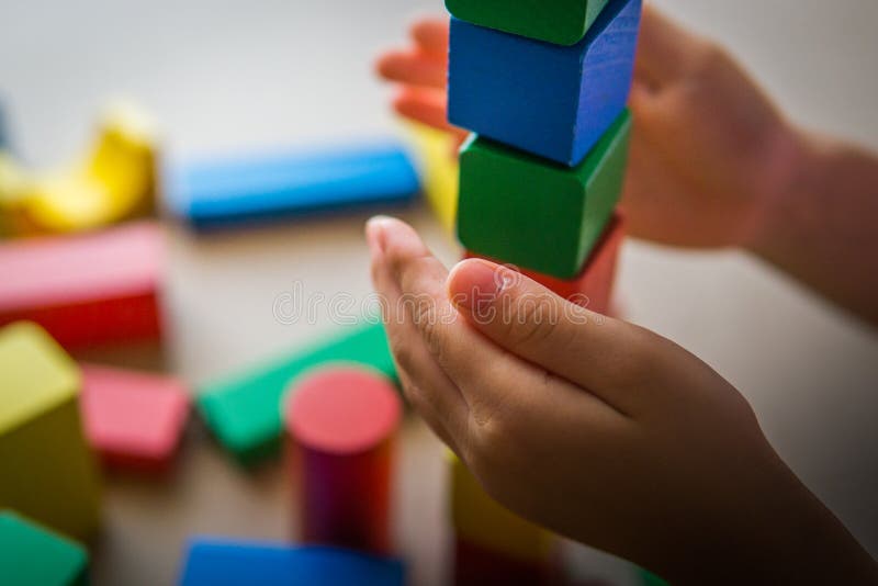 Kid play wood blocks stock photo. Image of wooden, blocks - 90433960