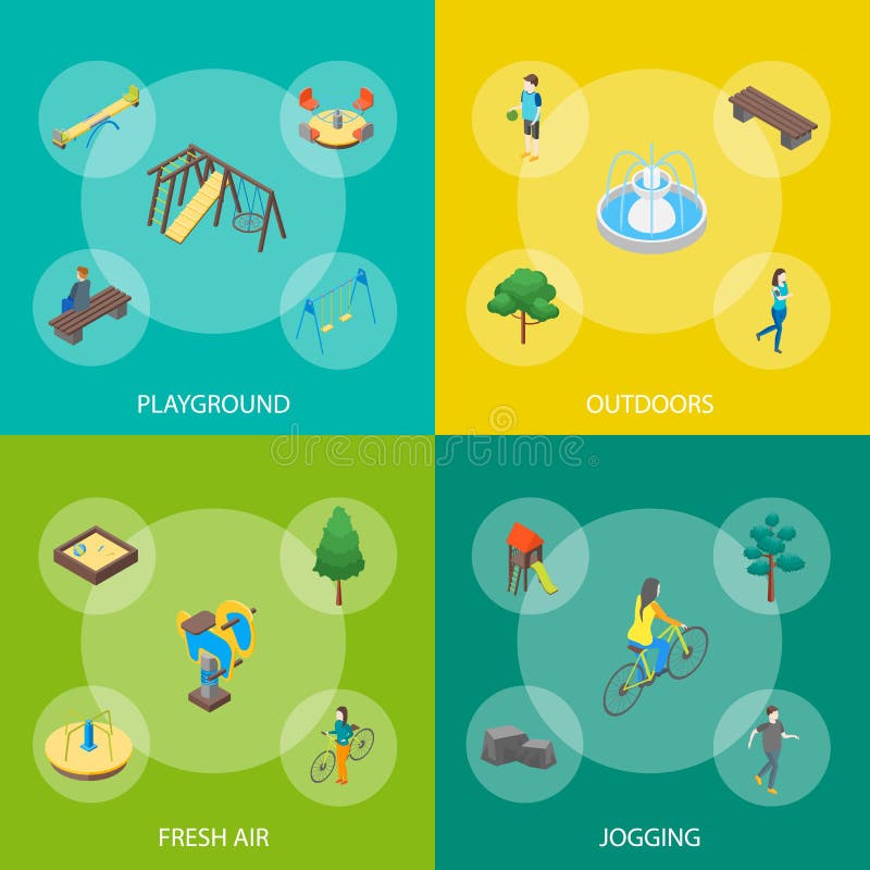 Kid Playground Elements Banner 3d Set Isometric View. Vector Stock ... Kid Playground Elements Banner 3d Set Isometric View. Vector Stock ...