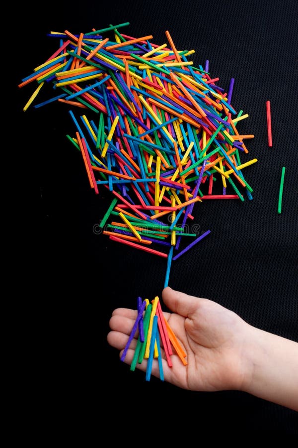 Kid Playing with Colored Wooden Sticks for Creativity Stock Image ...