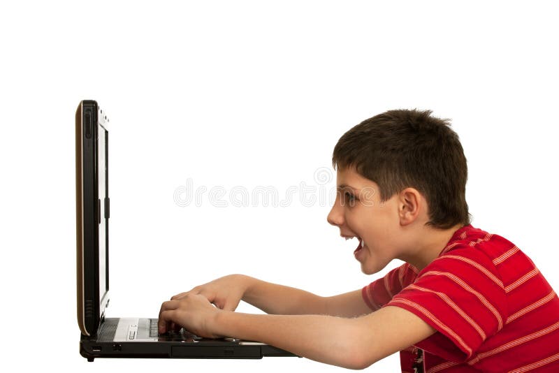 Kid is Playing Computer Game on the Laptop Stock Image - Image of ...