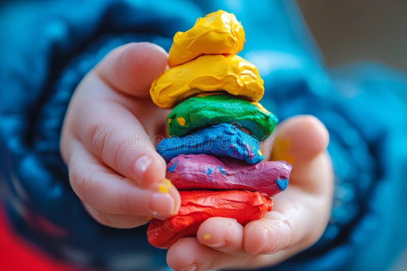 Kid Playing and Creating with Colorful Modeling Clay, Developing ...