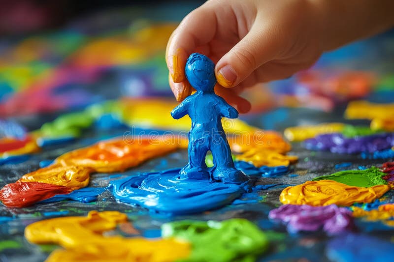 Kid Playing and Creating with Colorful Modeling Clay, Developing ...