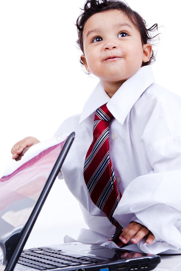 Kid Playing with Father S Clothes and Computer Stock Photo - Image of ...