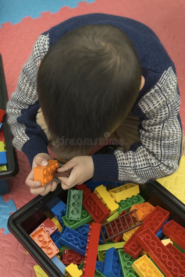 Playing with Lego Blocks. Little Girls Stock Photo - Image of ...