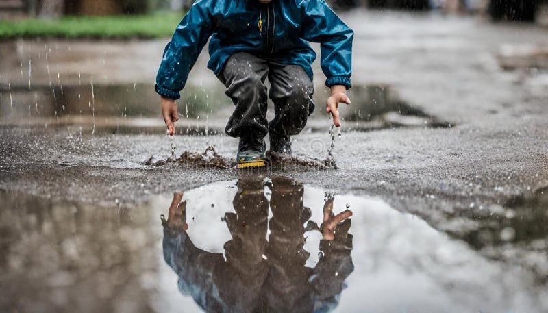 A kid playing in a rain stock illustration. Illustration of people ...
