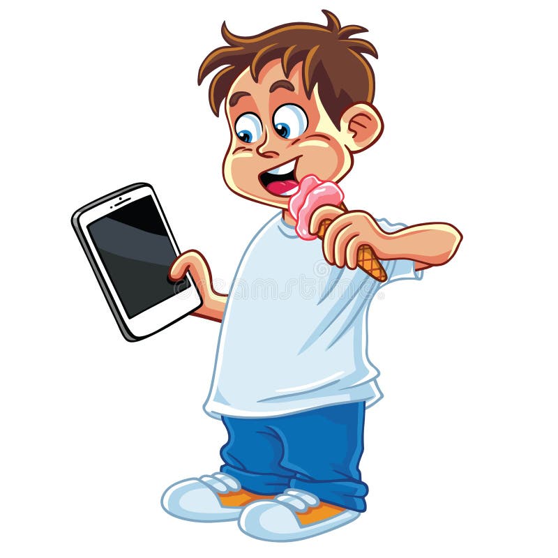 Kid Playing Tablet Phone stock vector. Illustration of flat - 76947052