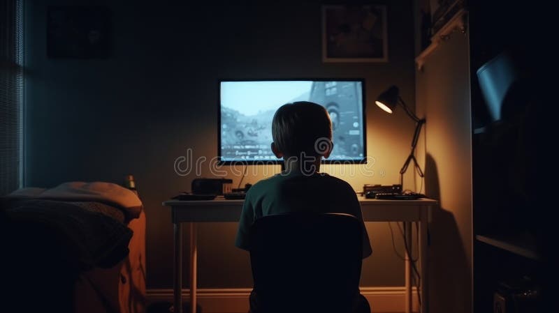 Kid Playing Video Games in His Room. Generative AI Stock Illustration ...