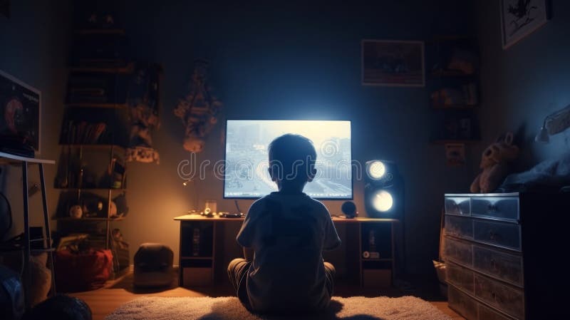 Kid Playing Video Games in His Room. Generative AI Stock Illustration ...
