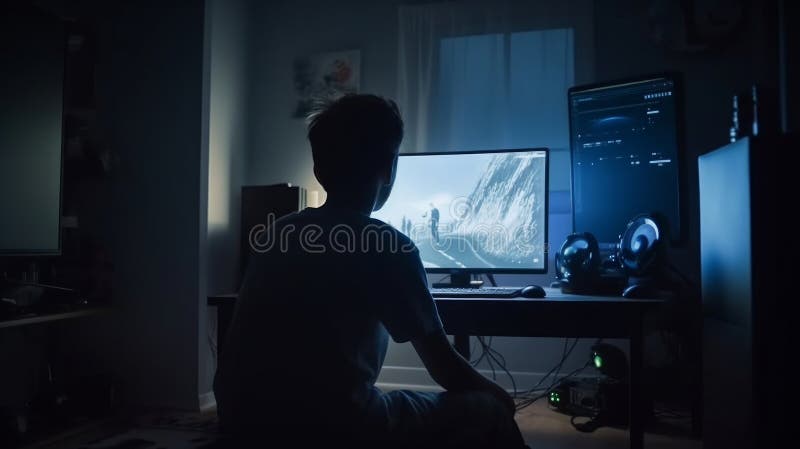 Kid Playing Video Games in His Room. Generative AI Stock Illustration ...