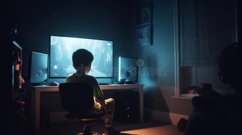 Kid Playing Video Games in His Room. Generative AI Stock Illustration ...