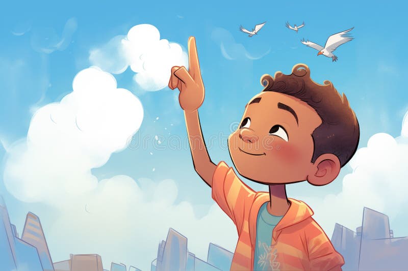 Kid Pointing at a Bird in the Sky Stock Image - Image of outdoors ...
