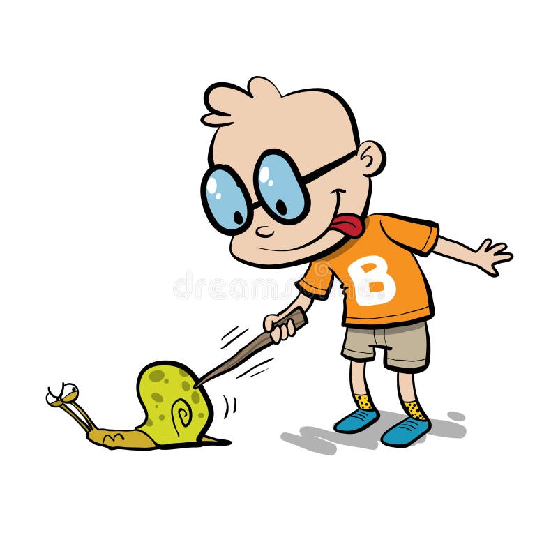 Kid Poking a Snail with a Stick Stock Vector - Illustration of poking ...