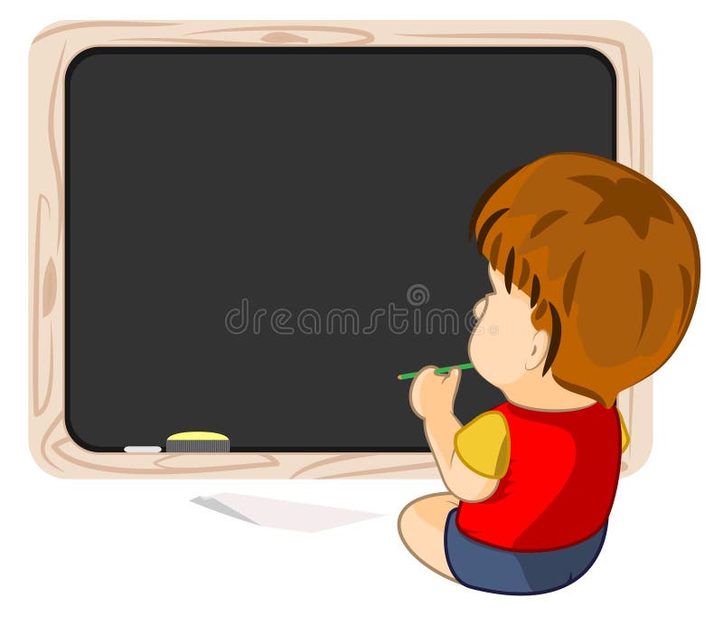 A Kid Pondering Learning Staring at Blackboard Stock Vector ...