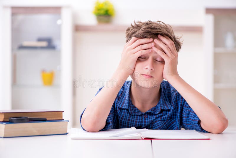 Kid Preparing for School at Home Stock Photo - Image of books, homework ...