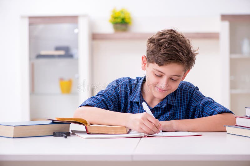 Kid Preparing for School at Home Stock Photo - Image of reading ...