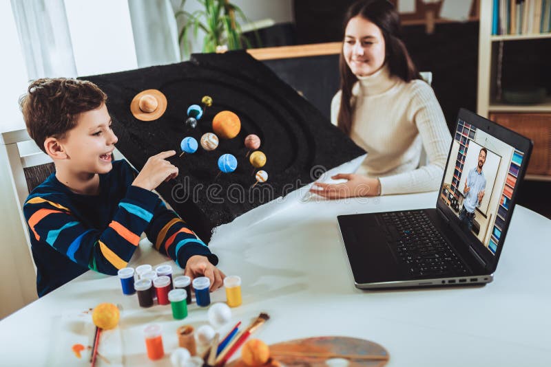 Kid Presenting His Science Home Project - the Planets of Our Solar ...