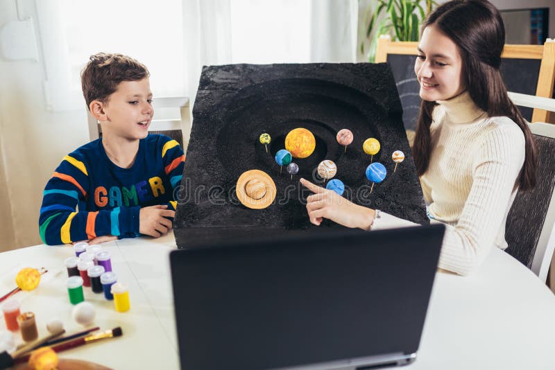 Kid Presenting His Science Home Project - the Planets of Our Solar ...