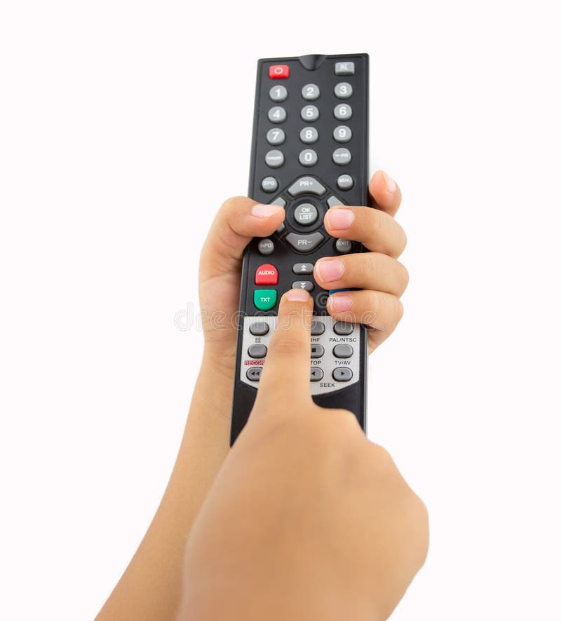 Kid Pressing the Remote Control Stock Image - Image of closeup, hobbies ...