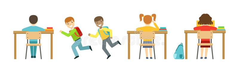 Kid Pupils at School Have Lesson and Class Vector Set Stock Vector ...