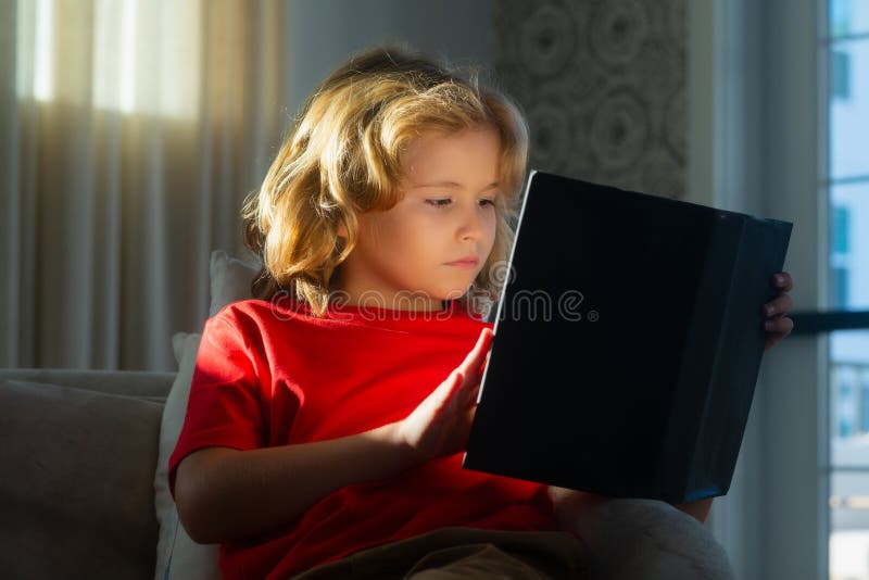 Kid Read Book at Home. Elementary School Nerd Boy Pupil Read Book ...