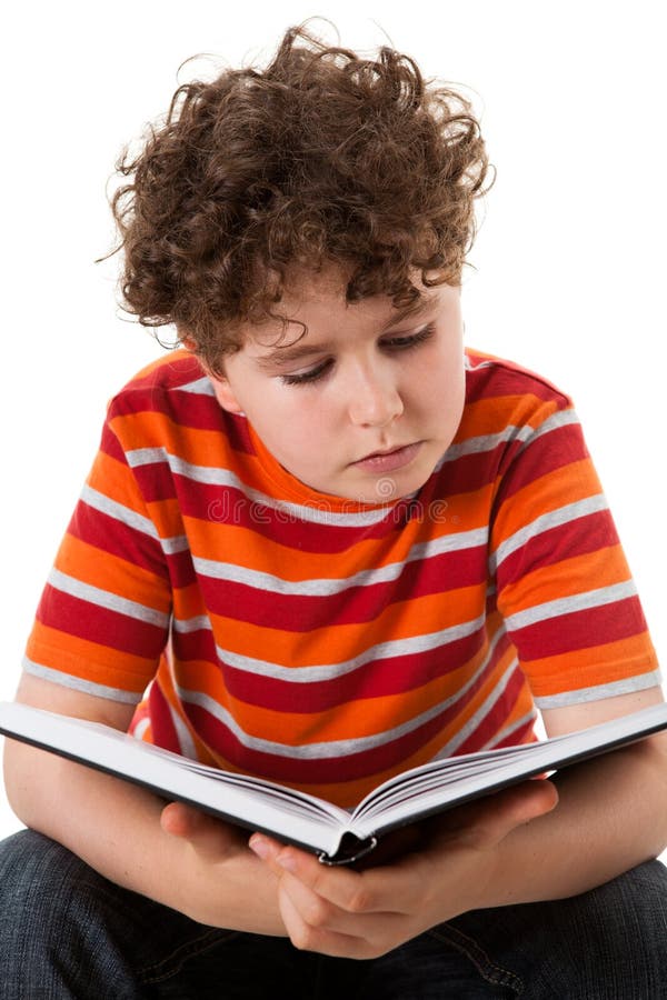 Kid Reading Book, Little Child Boy Read in School, Lying Down White ...