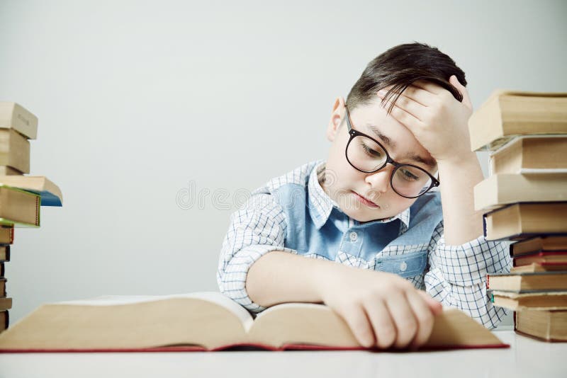 Kid reading books stock image. Image of read, white - 171326429