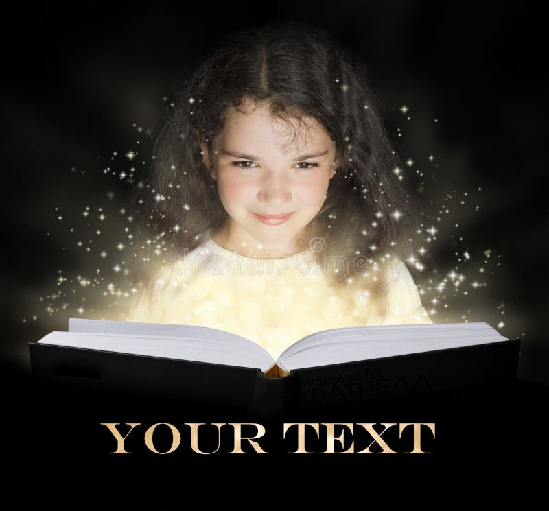 Kid reading the magic book stock image. Image of darkness - 42296611