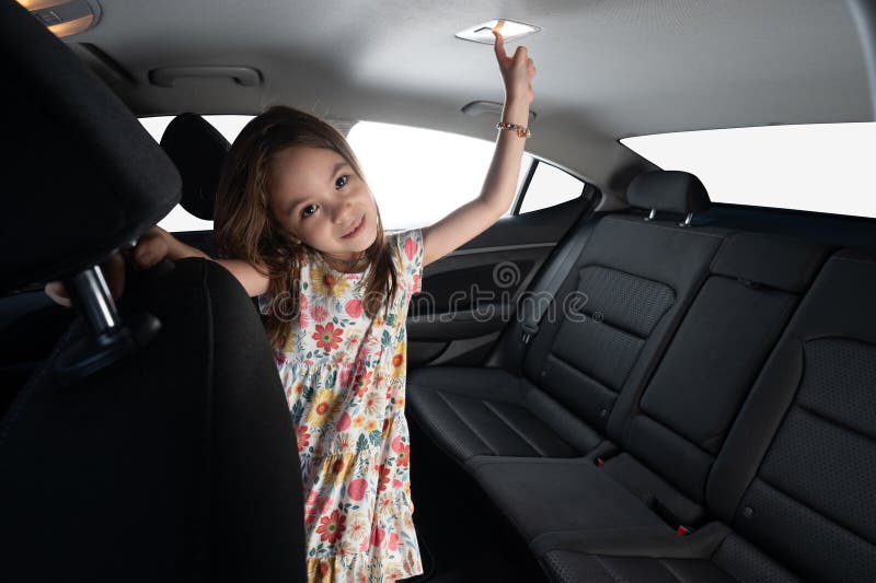 Kid on Rear Car Passenger Seat Side Stock Photo - Image of pretty ...