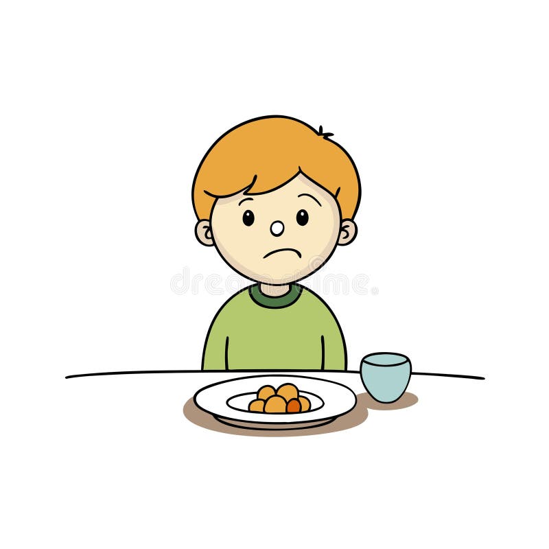 A Kid Refusing To Eat Breakfast Looking Unhappy with a Little Bit of ...