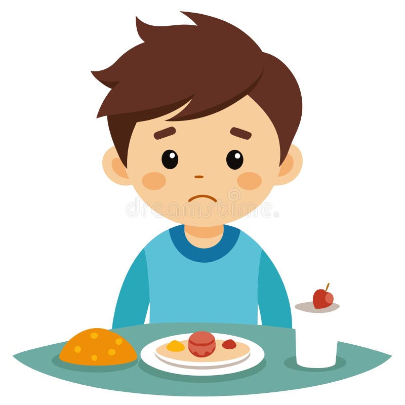 A Kid Refusing To Eat Breakfast Looking Unhappy with a Little Bit of ...