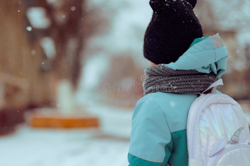 Child Walking through Snow and Cold Going To School Stock Image - Image ...