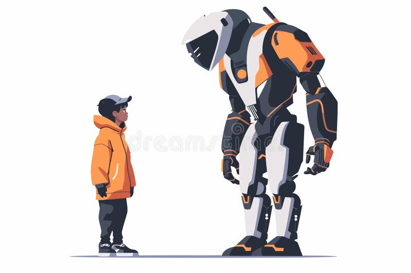 Kid and Robot Isolated Vector Style Stock Vector - Illustration of ...