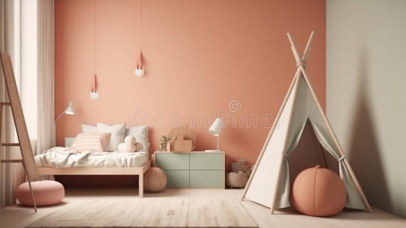 Kid Room Mock Up Interior. Generative AI . Stock Illustration ...