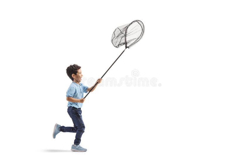 Kid Running with a Catching Net Stock Image - Image of smile, hold ...