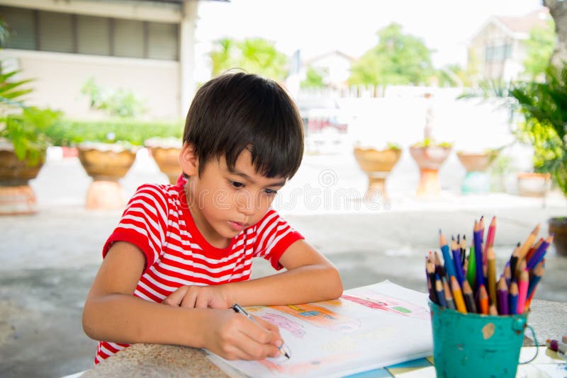 Kid s hand drawing picture stock photo. Image of education - 55818044