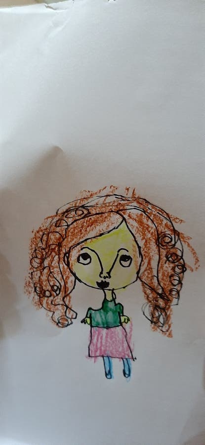 Kid S Handmade Drawing of a Girl Stock Image - Image of circle, textile ...