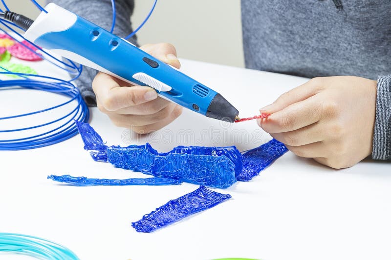 Kid`s Hands Creating with 3d Pen. Stock Photo - Image of creating ...