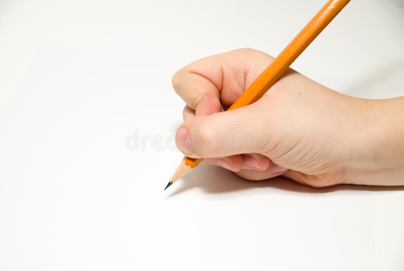 Kid S Right Hand Holding a Pencil on Over White Stock Photo - Image of ...