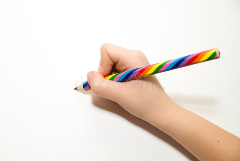 Kid S Rigth Hand Holding a Pencil on Over White Stock Image - Image of ...